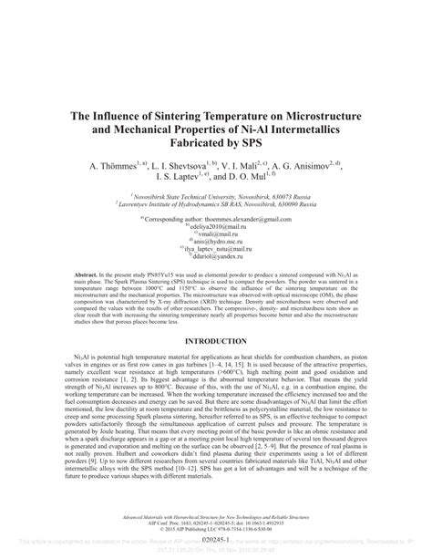 Pdf The Influence Of Sintering Temperature On Microstructure And