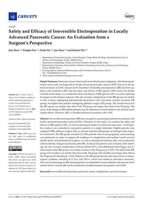 Pdf Safety And Efficacy Of Irreversible Electroporation In Locally Advanced Pancreatic Cancer