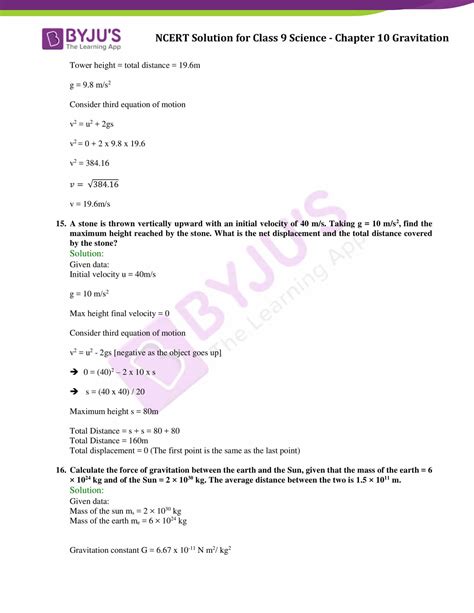Ncert Solutions Class 9 Science Chapter 10 Gravitation Download Free Pdfs