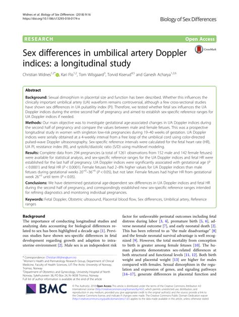 Pdf Sex Differences In Umbilical Artery Doppler Indices A