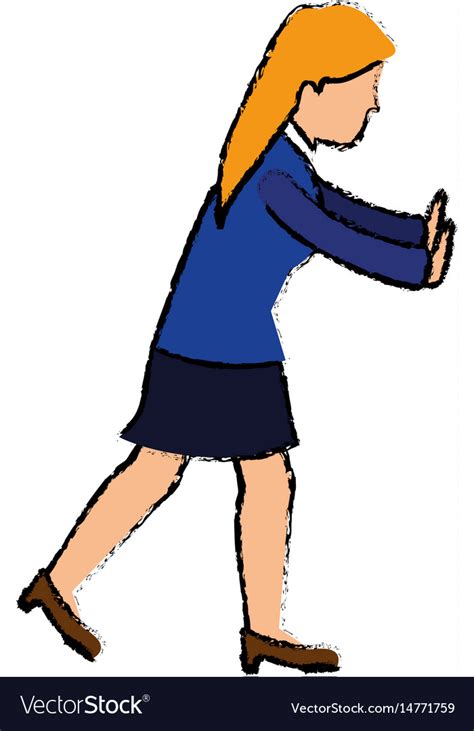 Woman Pushing Cartoon Royalty Free Vector Image