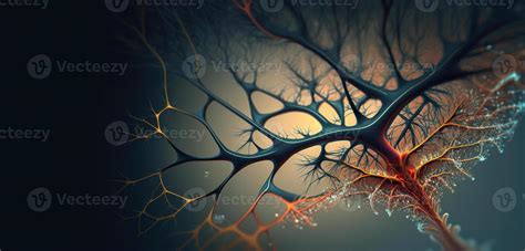 Conceptual Illustration Of Neuron Cells With Glowing Link Knots In Abstract Dark Space High