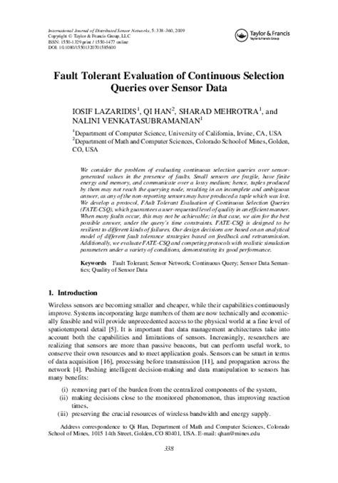 Pdf Fault Tolerant Evaluation Of Continuous Selection Queries Over