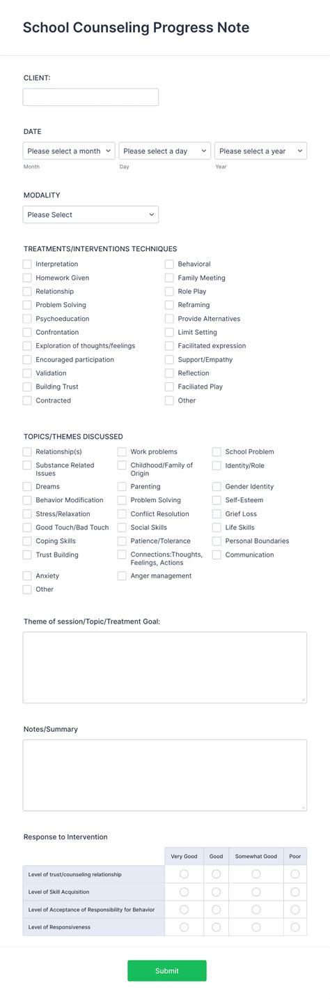 School Counseling Progress Note Form Template Jotform