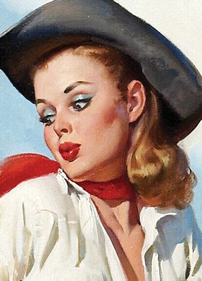 1960s Gil Elvgren Pinup Girl Poster Hi Ho Silver Cowgirl Roping