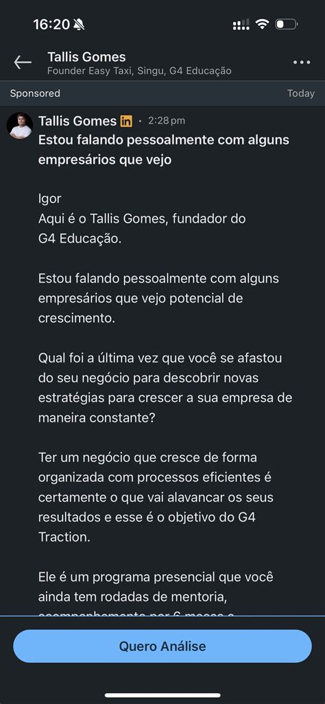 igor marcossi no linkedin vocês sabiam que o tallis gomes agora faz spam essa é nova pra mim