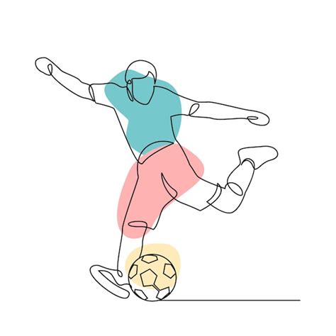 연속 선 그림 축구 선수가 공을 차다 프리미엄 벡터