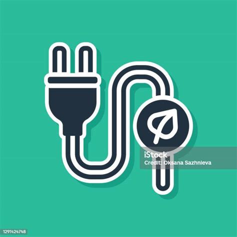 녹색 배경에 고립 된 잎 아이콘에 블루 전기 저장 플러그 에너지 전기를 절약하십시오 환경 보호 바이오 에너지 벡터 0명에 대한