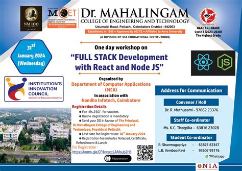 Mca Workshop Dr Mahalingam College Of Engineering And Technology Mcet