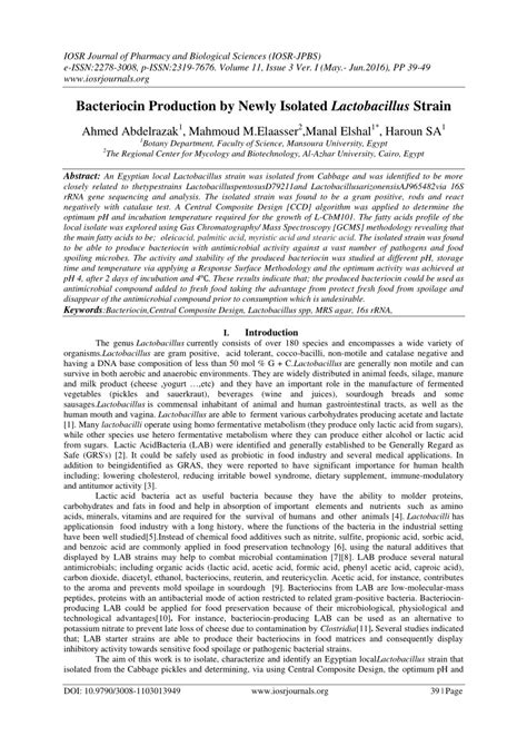 Pdf Bacteriocin Production By Newly Isolated Lactobacillus Strain