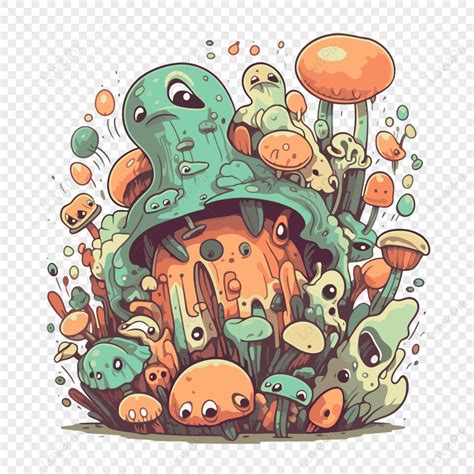 버섯 무리와 다른 모양이 있는 만화 숲 벡터폰트공장 Png 일러스트 무료 다운로드 Lovepik