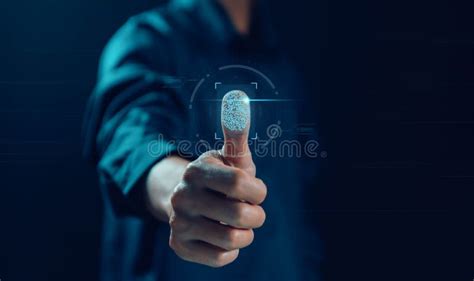 Cyber Security Concept Businessman Scan Fingerprints A Biometric Finger Access Data Privacy