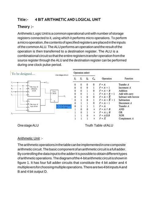 Pdf Title 4 Bit Arithmetic And Logical Unit Theory Dokumentips