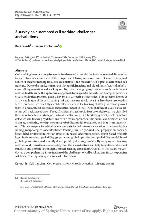 A Survey On Automated Cell Tracking Challenges And Solutions Request Pdf