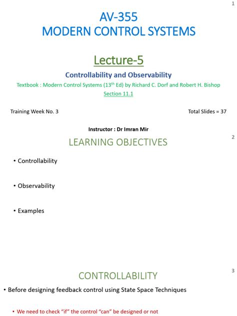 Av355 Mct Lec5 Controllability And Observability Pdf Determinant Linear Algebra