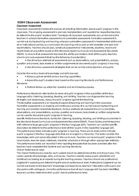 Kssm Classroom Assessment Kssm Classroom Assessment Classroom Assessment Classroom Assessment
