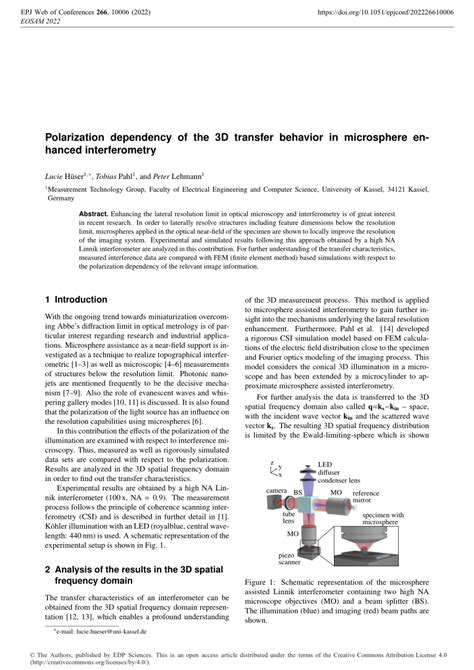 Pdf Polarization Dependency Of The 3d Transfer Behavior In Microsphere Enhanced Interferometry