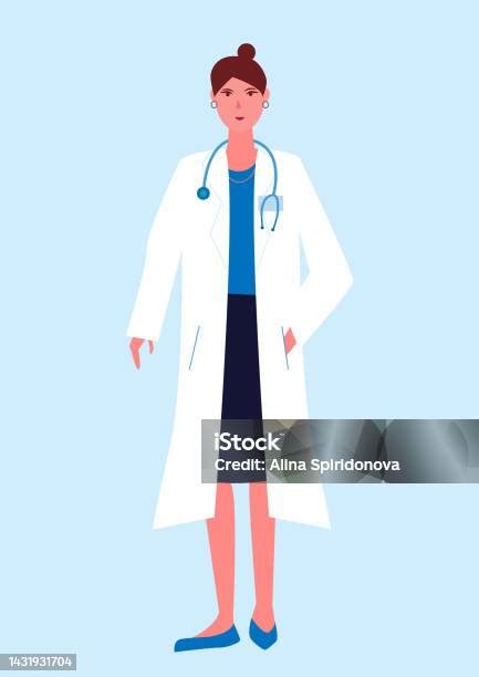 청진기로 제복을 입은 여성 의료진의 초상화 흰색 배경에 고립 된 평면 만화 벡터 일러스트 레이 션 건강관리와 의술에 대한 스톡 벡터 아트 및 기타 이미지 Istock
