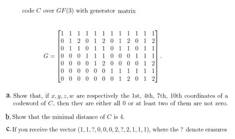 Code C Over Gf3 With Generator Matrix