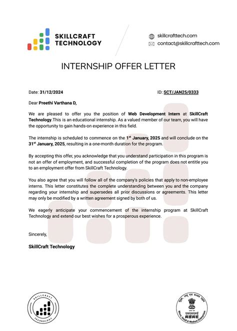 preethi varthana d on linkedin internship learning webdevelopment skillcrafttechnology