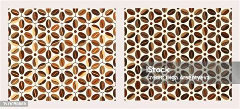 육각형 그리드에 있는 커피 원두의 매끄러운 기하학적 패턴 세트 복고풍의 심플한 스타일 유기적 배경 벡터 그림 0명에 대한 스톡