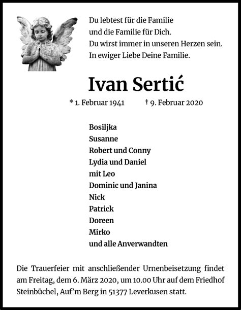 Traueranzeigen Von Ivan Sertic Wirtrauern