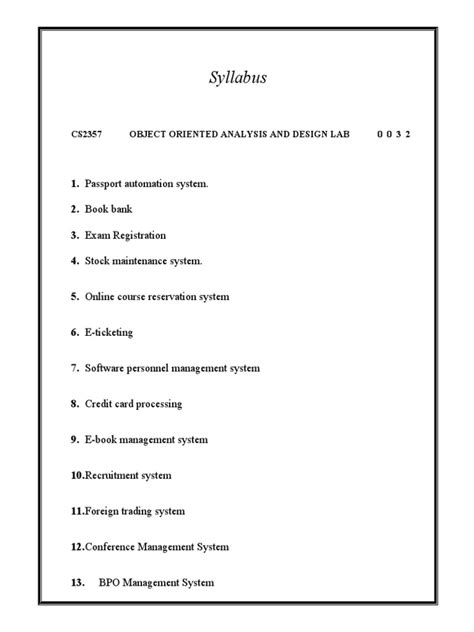 Cs8582 Object Oriented Analysis And Design Lab Manual Pdf Pdf