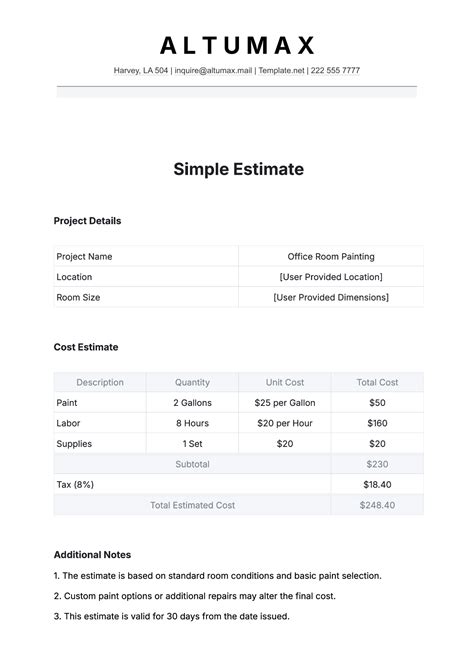 Free Cost Estimate Templates Editable And Printable