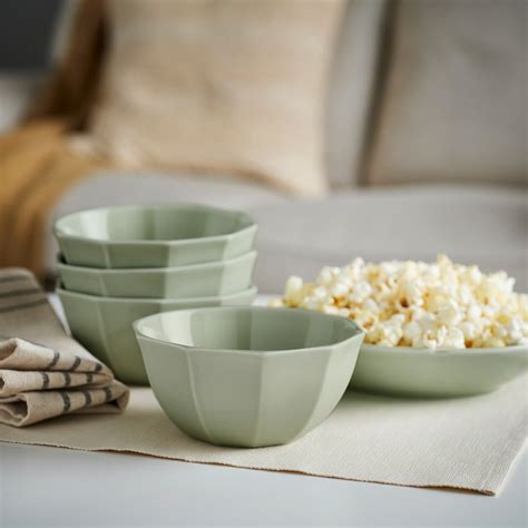 Strimmig Bowl Stoneware Pale Grey Green 15 Cm Ikea