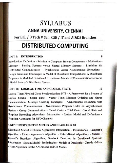 Distributed Computing Syllabus Cse It Anna University Studocu