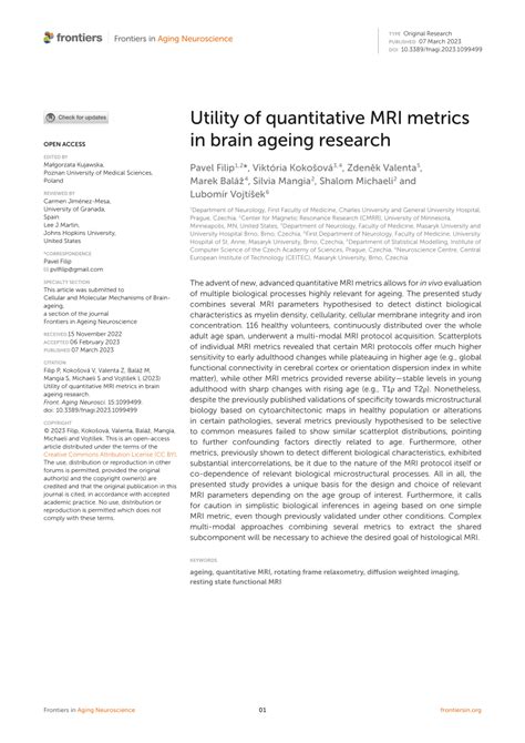 Pdf Utility Of Quantitative Mri Metrics In Brain Ageing Research