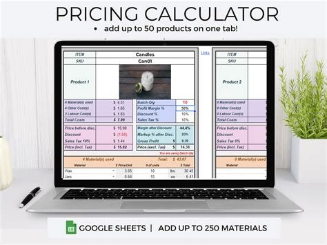 Pricing Calculator Spreadsheet Product Pricing Calculator Price Handmade Products Cost