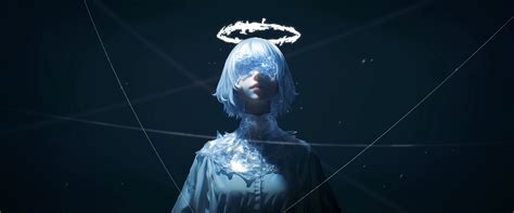 White Hair Short Hair Anime Anime Girls Angel Halo Blindfold