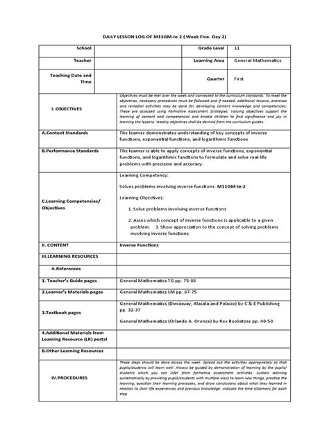 Math G11 Gm I Day 18 Pdf Function Mathematics Teachers