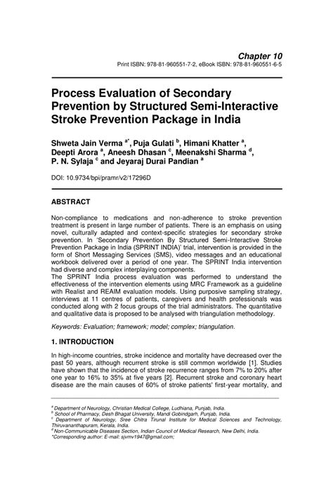 Pdf Process Evaluation Of Secondary Prevention By Structured Semi Interactive Stroke