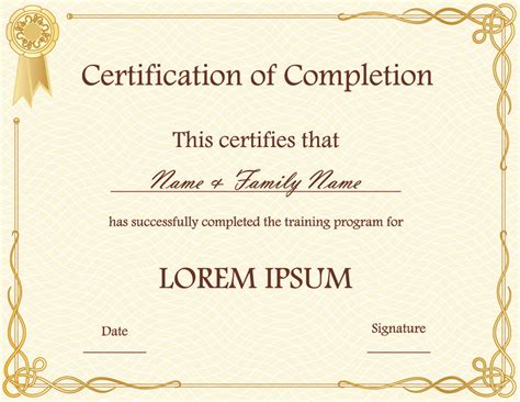 Certificate Of Completion Template Word