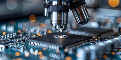Examining Microchips And Computer Boards Through Microscope For Testing And Manufacturing