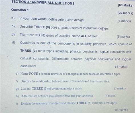 Solved SECTION A ANSWER ALL QUESTIONS Marks Question Chegg Com