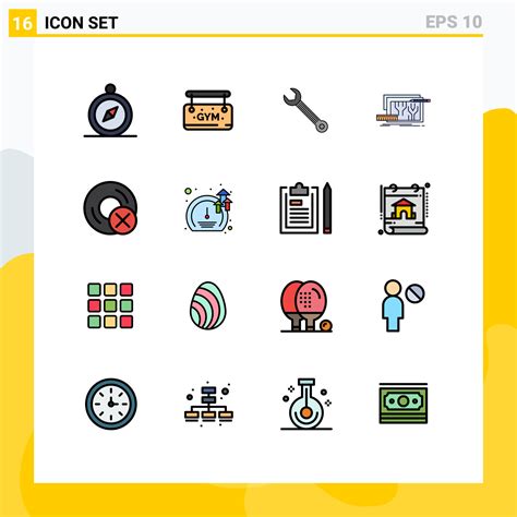 Modern Set Of 16 Flat Color Filled Lines Pictograph Of Devices Engineering Building Design