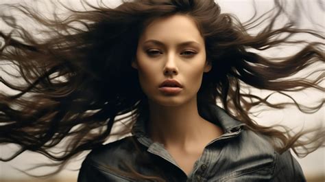 Premium Photo Female Model Face Windswept Style Windblown Style Brunette Hair Model