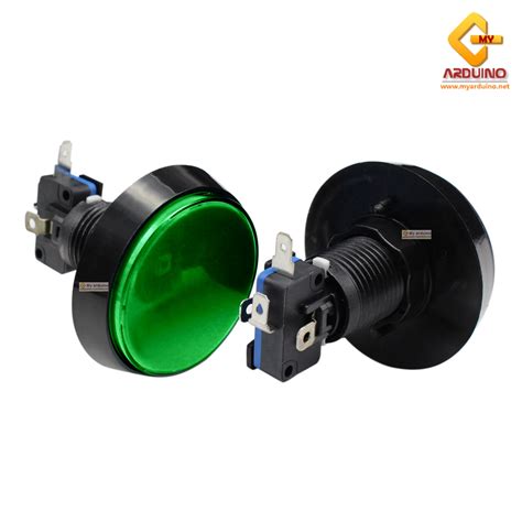 สวิทช์ปุ่มกดเกม กดติดปล่อยดับ หัวแบน มีไฟ สีเขียว ขนาด 60mm ขาย Arduino อุปกรณ์ Arduino คุณภาพ