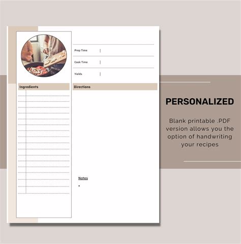 Recipe Template For Google Docs Printable Recipe Binder Sheet Personalized Recipe Book