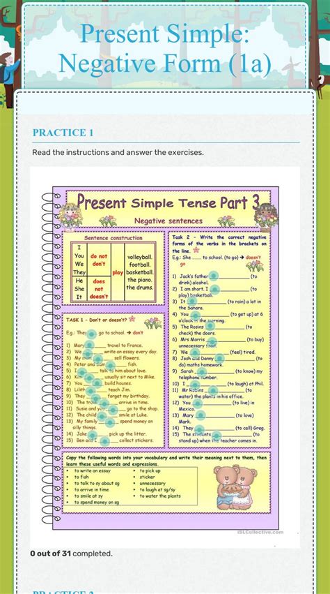 Present Simple Negative Form Worksheet