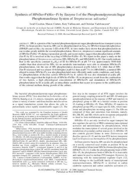 Pdf Synthesis Of Hprser Phis∼p By Enzyme I Of The