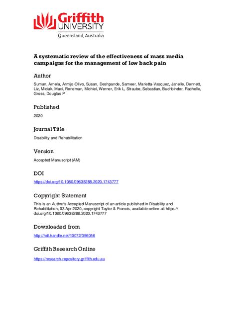 Pdf A Systematic Review Of The Effectiveness Of Mass Media Campaigns For The Management Of Low