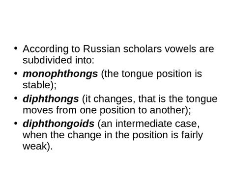 Articulatory Classification Of English Vowels Vowels