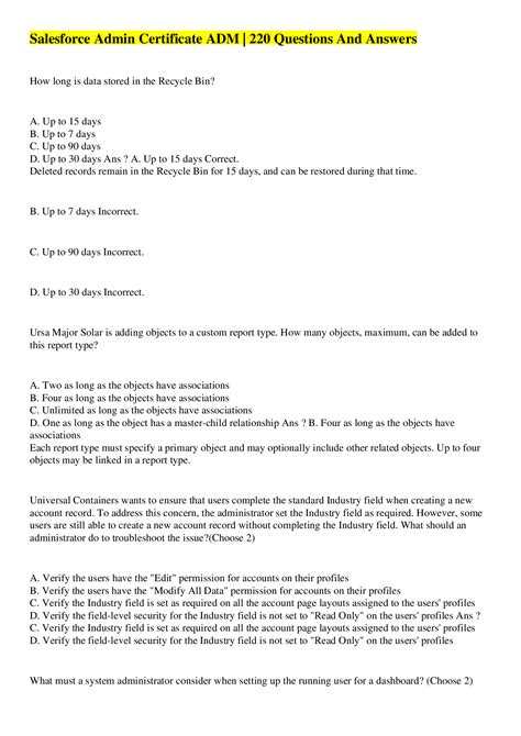 Salesforce Admin Certificate Adm 220 Questions And Answers Browsegrades