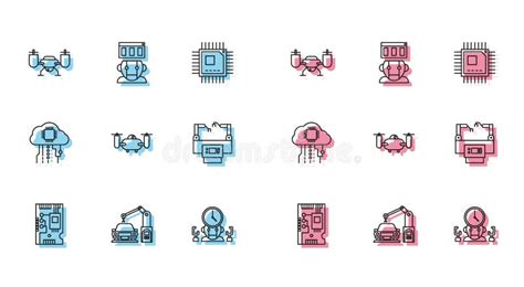 Set Line Electronic Computer Components Motherboard Digital Chip Drone Flying With Action