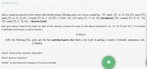 solved question no 01 a in a certain log based recovery