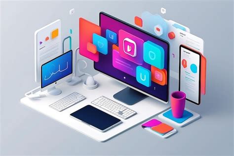Ui Ux Design Concept 3d Illustration Icon Composition With Computer Display Premium Ai